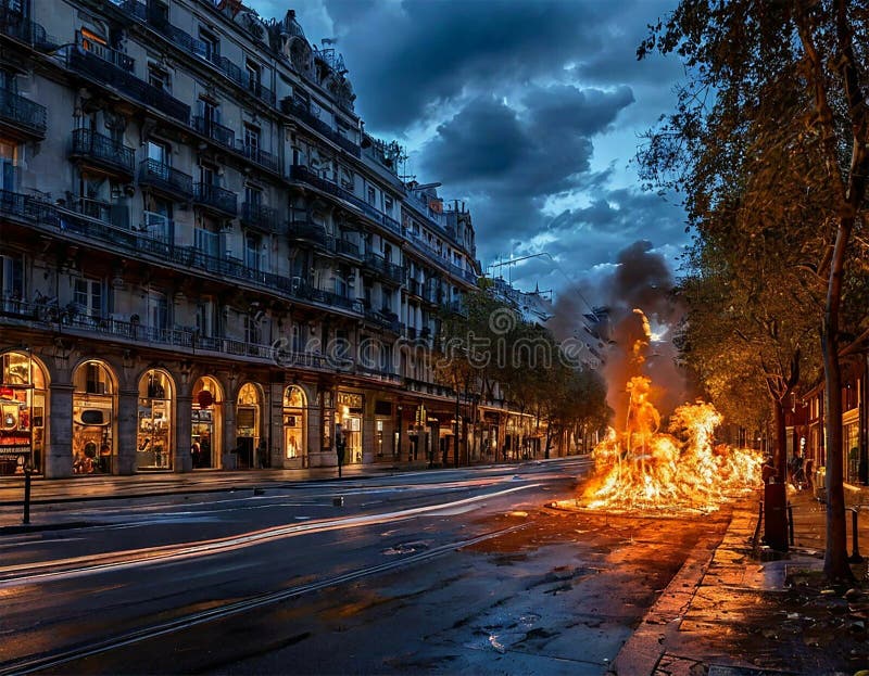 Fire on the city street stock illustration. Illustration of light ...