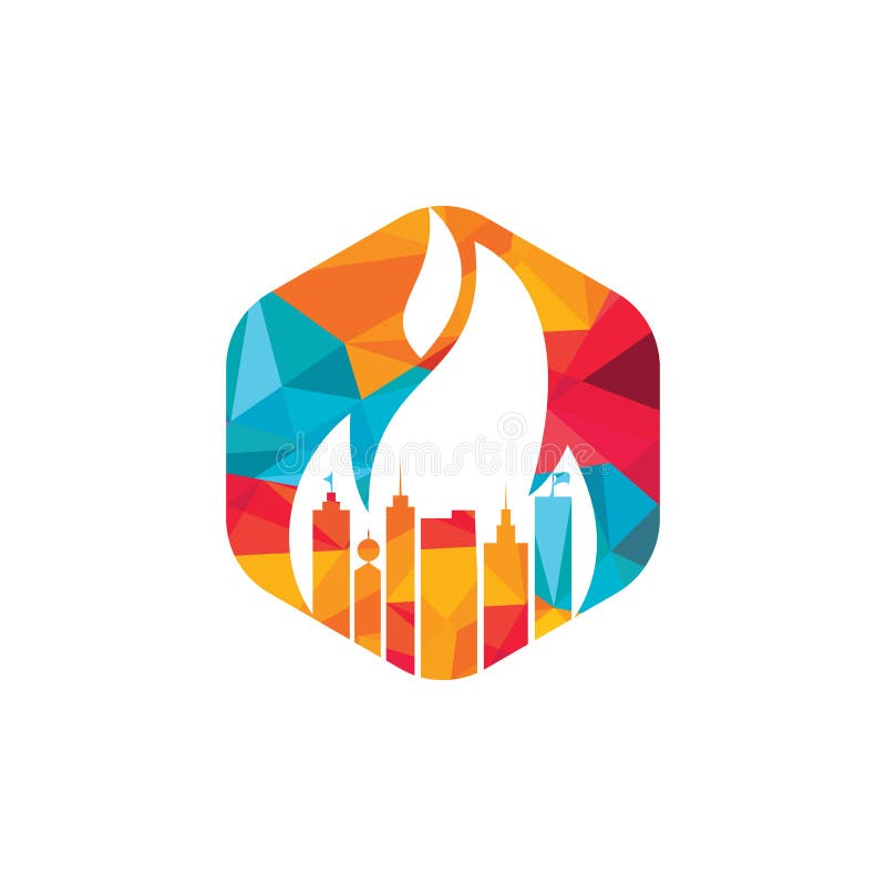 Fire City Vector Logo Design Template. Buildings and Fire Icon Design ...