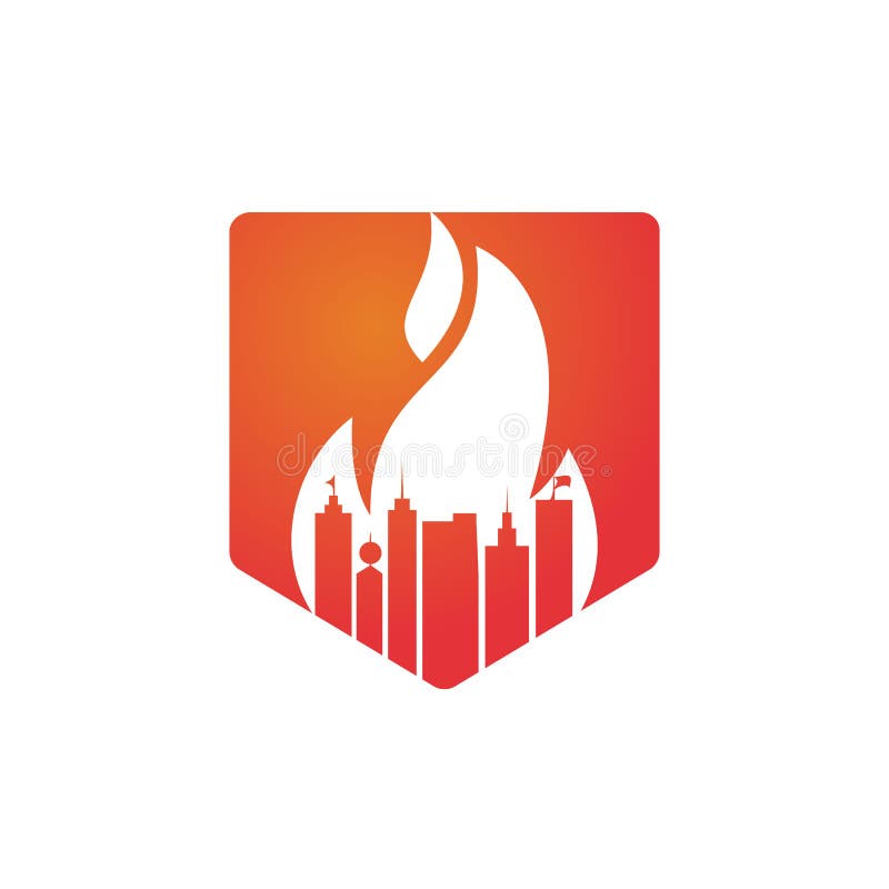 Fire City Vector Logo Design Template. Buildings and Fire Icon Design ...