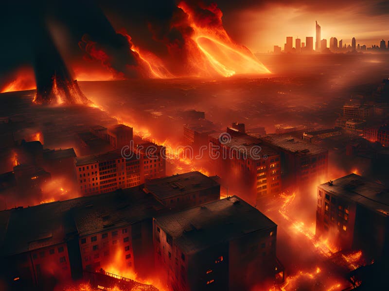 Fire in the City of the World War Day, Burning and Disaster Stock ...