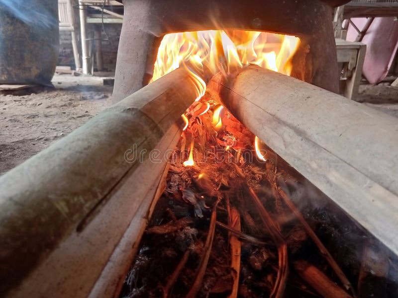 The Fire in a Clay Stove Comes from Firewood Stock Image - Image of ...