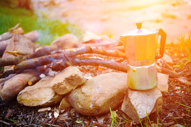 The Fire in the Clearing Near the River. Stock Photo - Image of ...