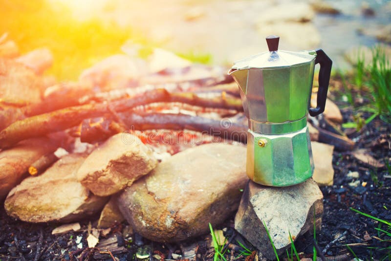 The Fire in the Clearing Near the River. Stock Photo - Image of gear ...