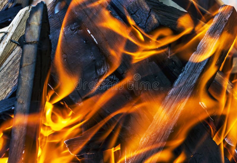 Fire Close in Fireplace with Burning Wood, Close Up Stock Photo - Image ...