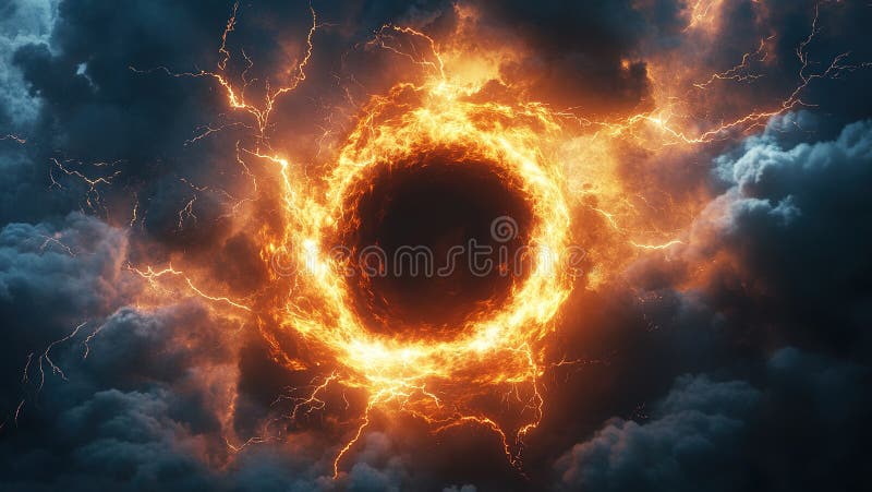 Fire Cloud Vortex Circle Hole Background, Lightning Stock Illustration - Illustration of energy ...