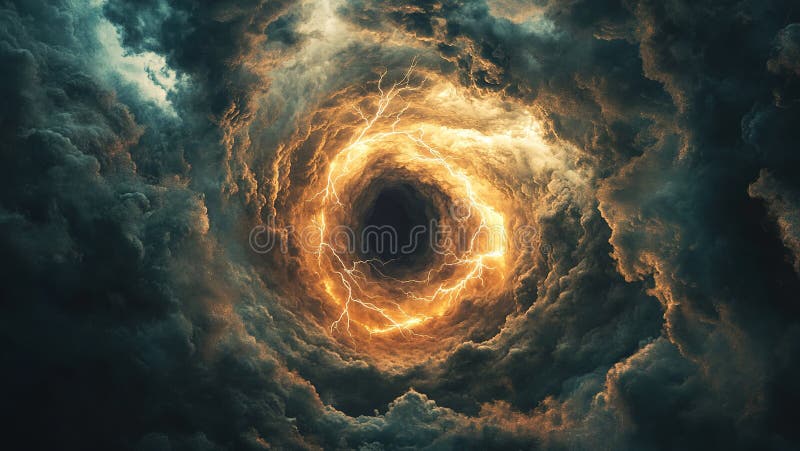 Fire Cloud Vortex Circle Hole Background, Lightning Stock Illustration ...
