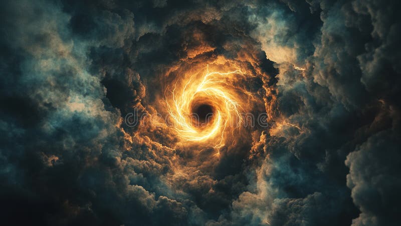 Fire Cloud Vortex Circle Hole Background, Lightning Stock Illustration ...