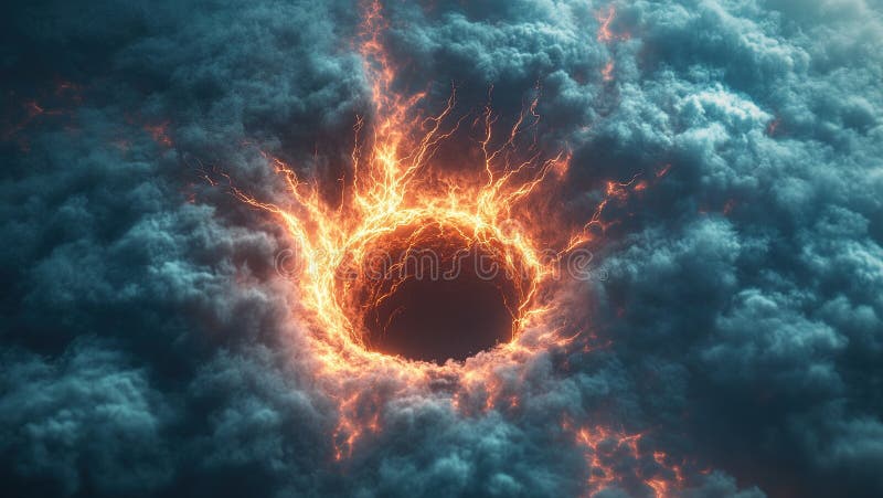 Fire Cloud Vortex Circle Hole Background, Lightning Stock Illustration ...