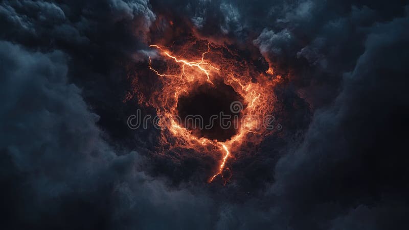 Fire Cloud Vortex Circle Hole Background, Lightning Stock Illustration ...