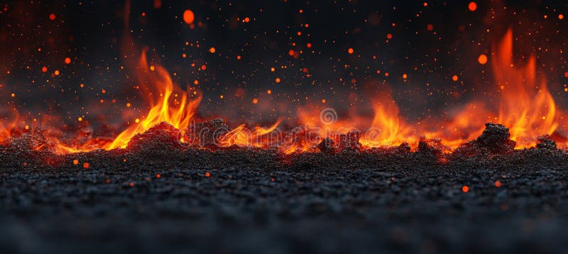 Fire, Coal Smolder and Sparkle in Hot Embers with Flames, Providing a ...