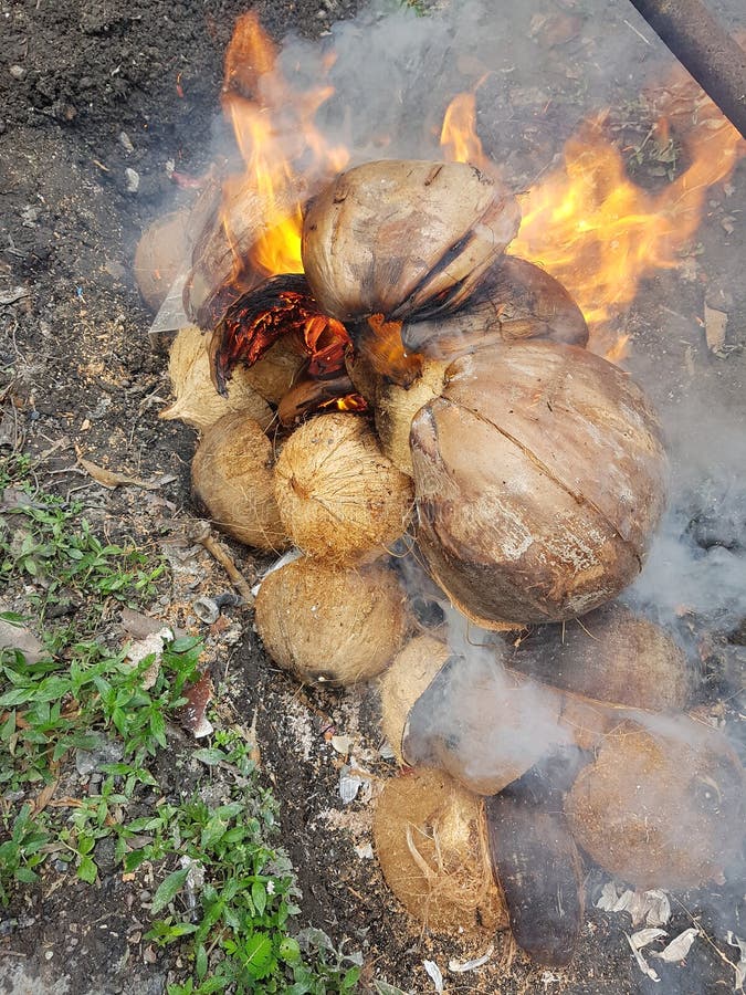 Fire on Coconut shell stock image. Image of fair, empty - 26470103