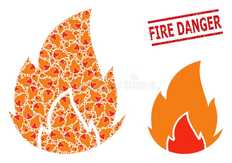 Fire Collage of Fire Icons and Distress Fire Danger Seal Stock Vector ...