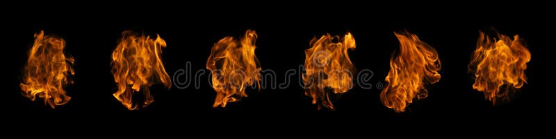 Fire Collection Set of Flame Burning Isolated on Dark Background for ...