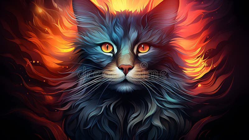 Fire-colore Cat,AI Generative Stock Illustration - Illustration of ...