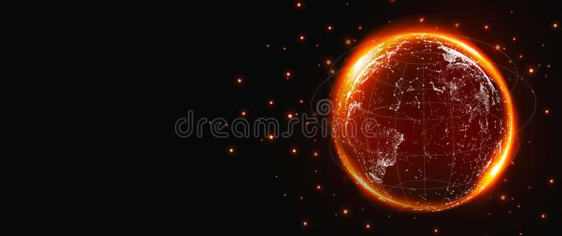 Fire-colored Virtual Globe and Orange Light Streaks Surround it. Fast ...