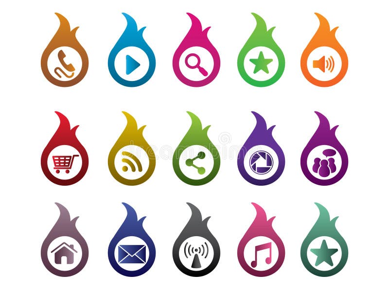 Colorful Vector Fire Icon Set Stock Vector - Illustration of combustion ...