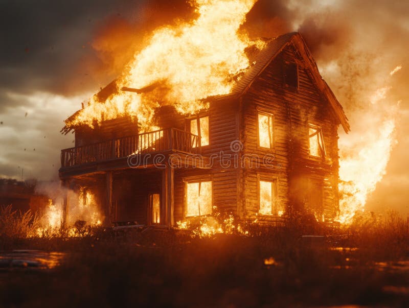 Fire Consuming House stock image. Image of destruction - 363112439