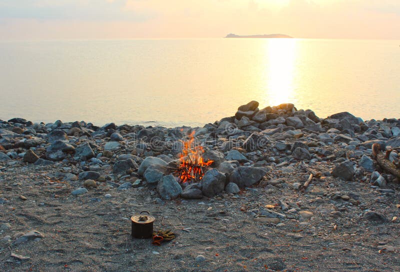 Cooking on the beach stock image. Image of handle, gear - 67570509