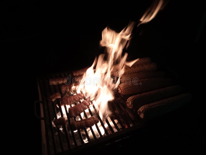 Fire corn barbeque stock image. Image of barbeque, text - 270876155