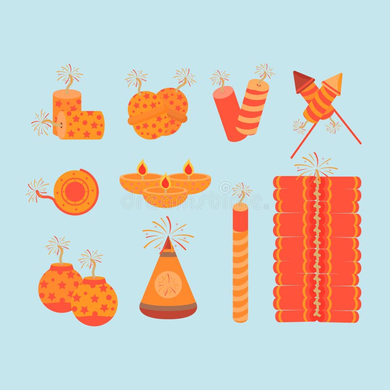 Fire Cracker Design Vector Flat Illustration Set Icons Stock Vector ...