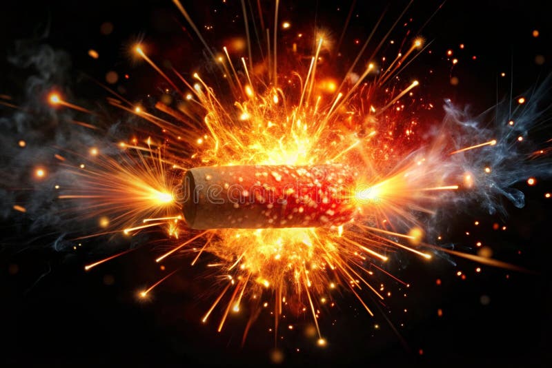 Fire of Cracker Explosion on Black Background Stock Illustration ...