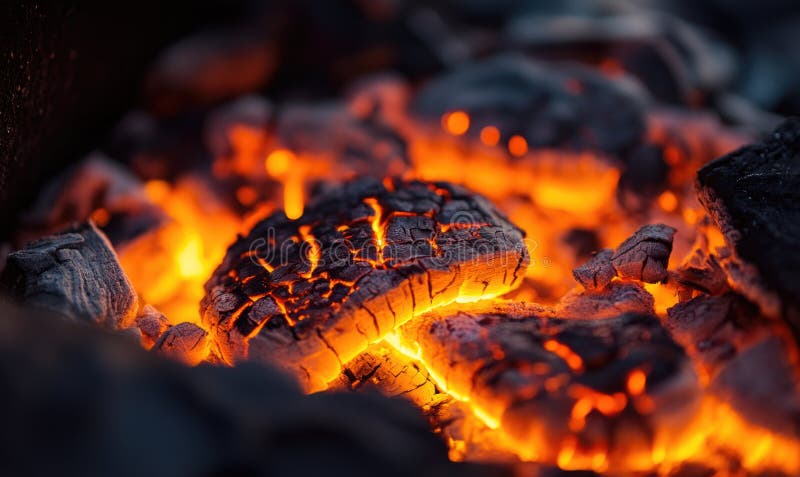 Fire Crackling in a Rustic Stone Hearth, Glowing Embers Stock Image ...