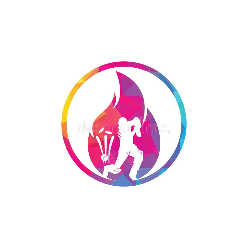 Fire Cricket Player Vector Logo Design. Stock Vector - Illustration of ...