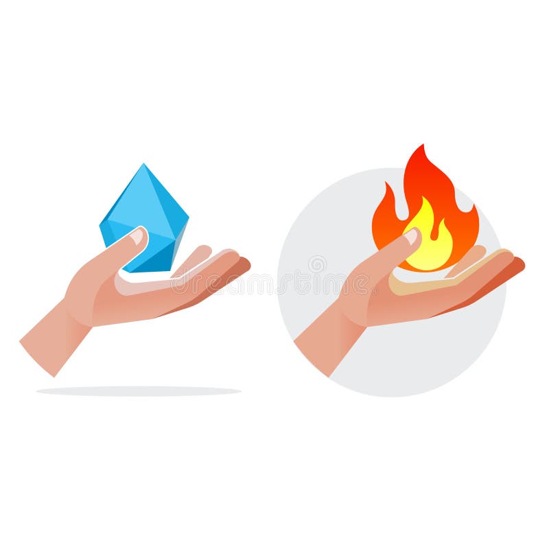 Fire and crystal in hands stock vector. Illustration of flame - 69406226