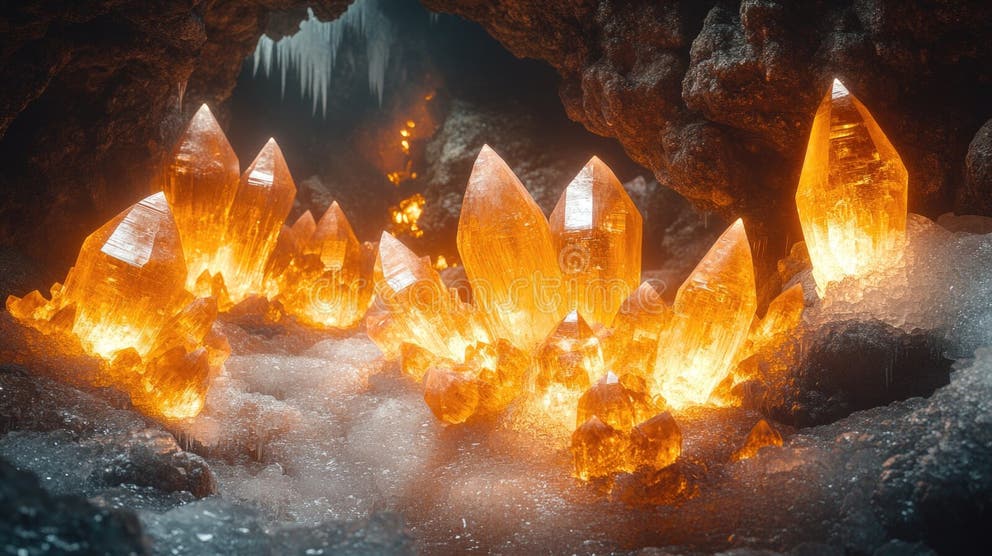 Fire Crystals Lit Up the Dark Cave Stock Image - Image of mysterious ...