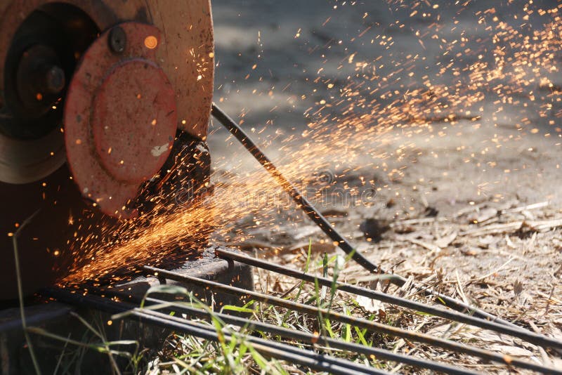 Cut the Steel until the Fire Flakes Spatter. Stock Photo - Image of ...