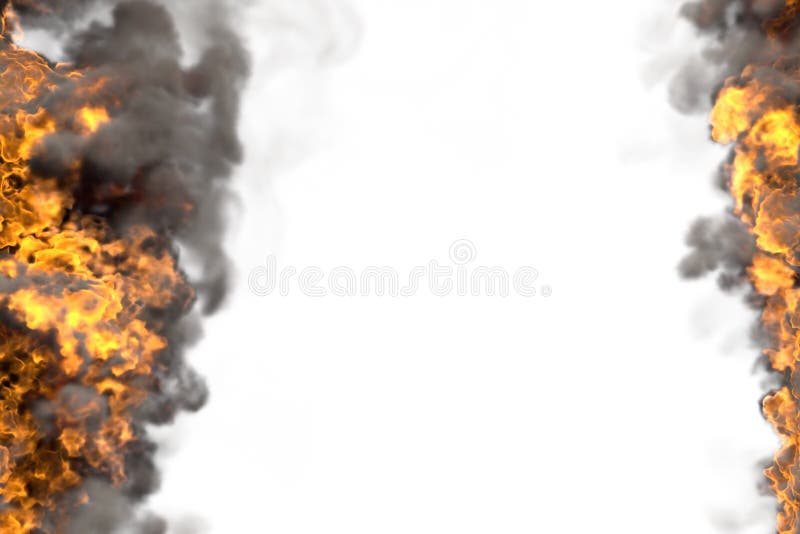 Fire 3D Illustration of Melting Wild Fire Frame Isolated on White with ...