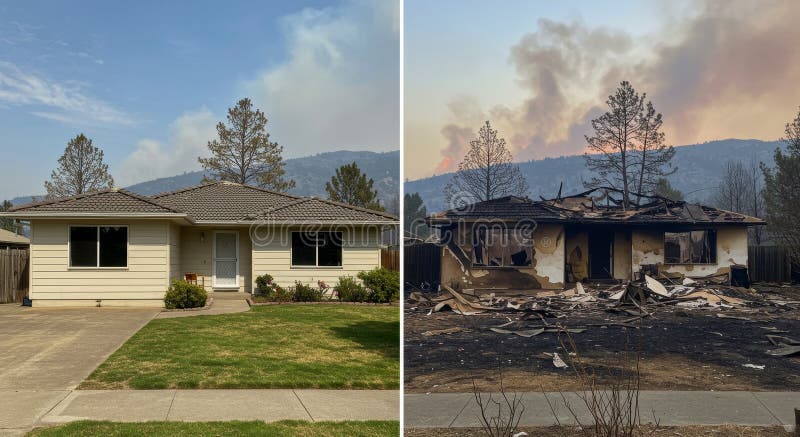 Before and after Fire Damage To House a Split Image Showcasing a House ...