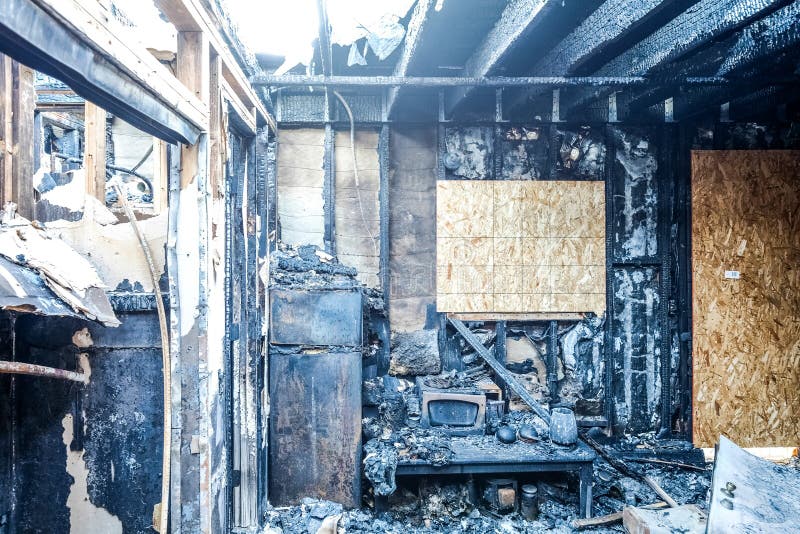 Fire Damaged Home stock photo. Image of framing, boarding - 99336090