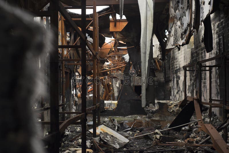 Fire Damaged Warehouse stock photo. Image of room, worn - 65259088