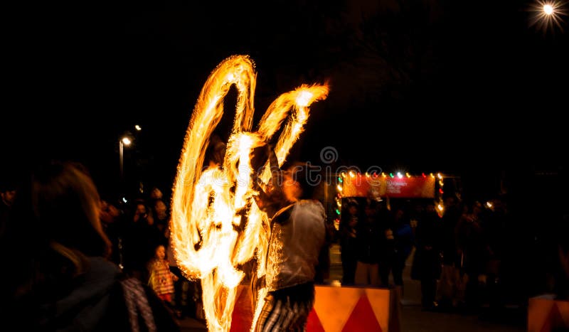 Fire Dancer Street Performance Trail Fire Red Yellow Stock Photo ...