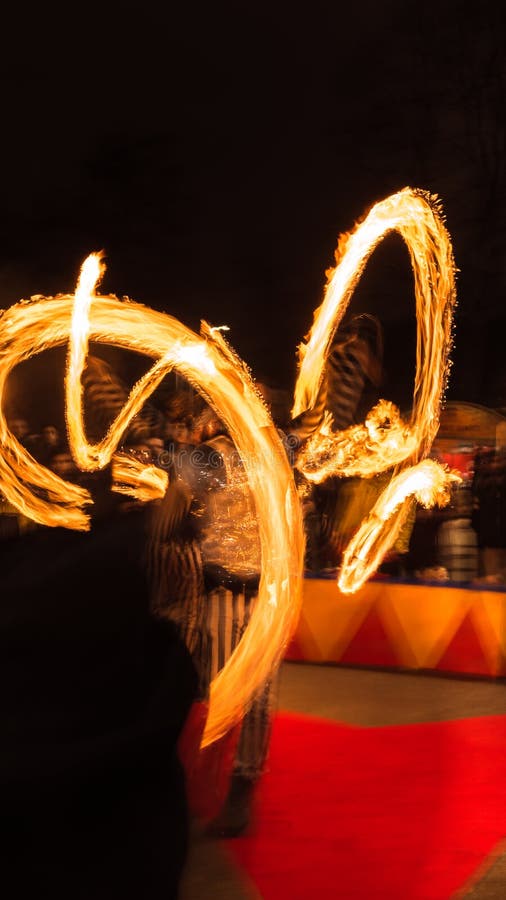 Fire Dancer Street Performance Trail Fire Red Yellow Stock Image ...