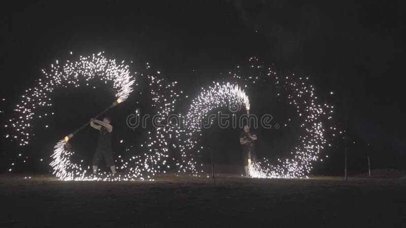 Fire Dancers Swing Fire Dancing Show Fire Show on the Beach Dance Man ...