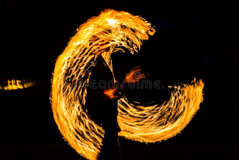 Fire Dancers Swing Fire Dancing Show Fire Show Dance Man Juggling with ...