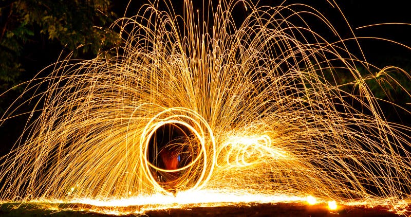 Fire Dancing Show Amazing at Night Stock Photo - Image of igniting ...