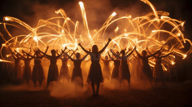 Fire Dancing Show. Neural Network AI Generated Stock Photo - Image of ...