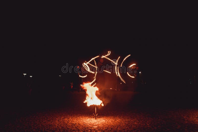 Fire Dancing Shows at Night. Amazing Fire Show As Part of Wedding ...