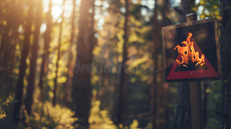 Fire Danger Sign with a Flaming Triangle in a Forest Setting with ...