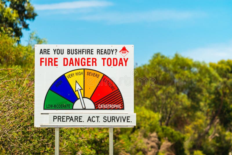 Fire Danger Status and Bush Fire Ready Sign Stock Image - Image of ...