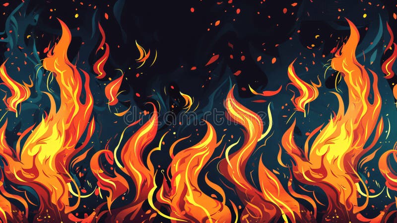 Fire on Dark Background. Black Background with Cartoon Flames. AI ...