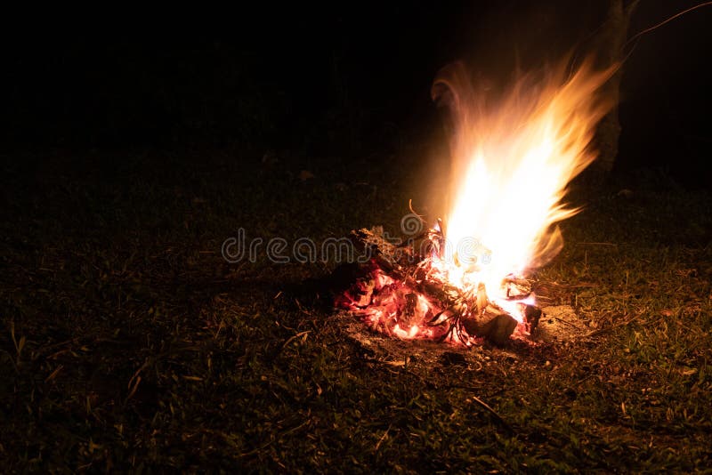 Fire on Dark Background.Fire Burning Wood at Night Stock Photo - Image ...