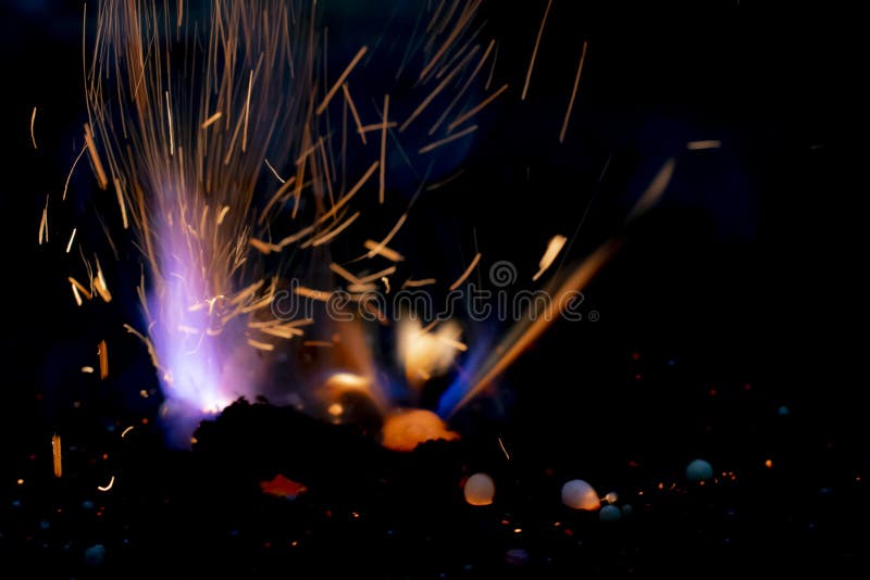 Fire in Dark. Explosion Black Powder Stock Image - Image of wallpaper ...