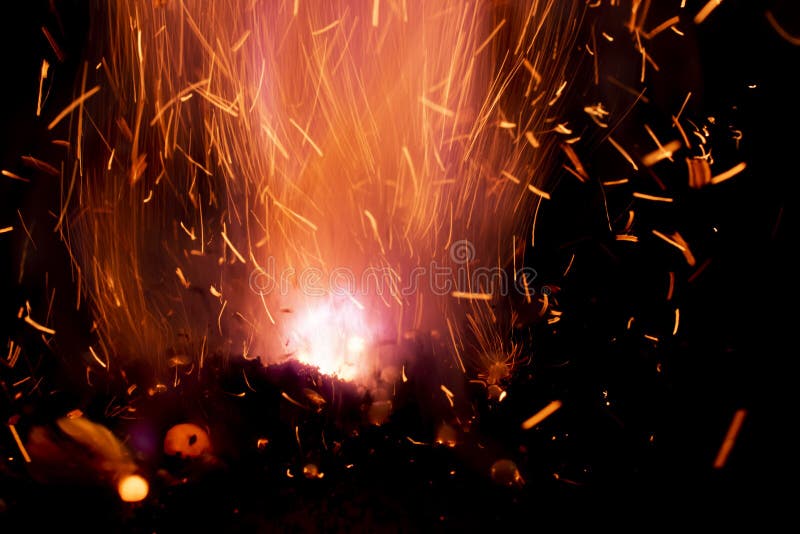 Fire in Dark. Explosion Black Powder Stock Image - Image of fireworks ...