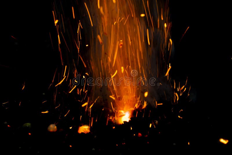 Fire in Dark. Explosion Black Powder Stock Photo - Image of flame ...