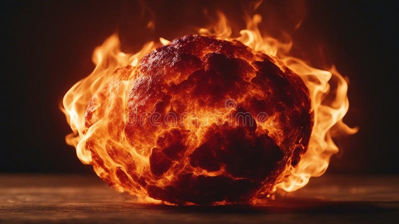 Fire in the Dark, Molten Fireball with Flames Stock Illustration ...