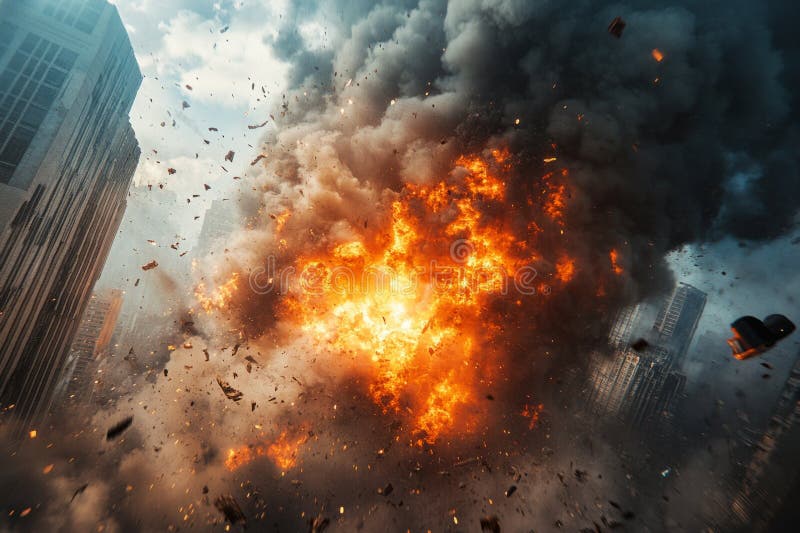 Fire and Debris Exploding from City Center Creating Chaos and ...